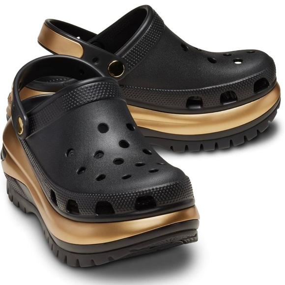 CROCS | Shoes | Mega Crush Crocs Black With Gold Trim | Poshmark